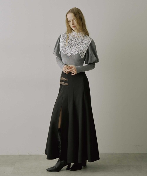 レースカラークロップドニットトップス（ニット/セーター）｜VIOLETTA