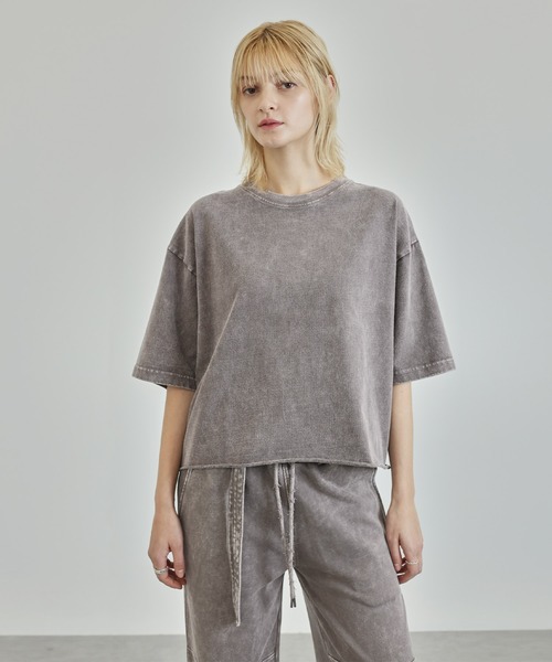 【Ruelle】Pigment-Dyed Cropped T-Shirt / ピグメント加工クロップド丈Tシャツ（Tシャツ/カットソー ...