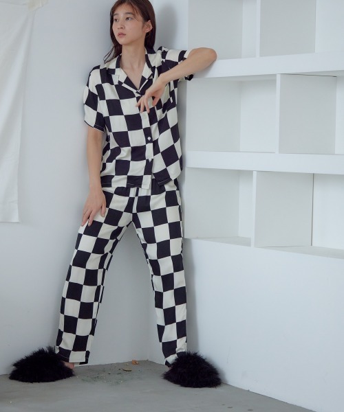 QFORON（キュフォロン）の「チェッカー柄半袖パジャマセットアップ（ルームウェア/パジャマ）」 - WEAR