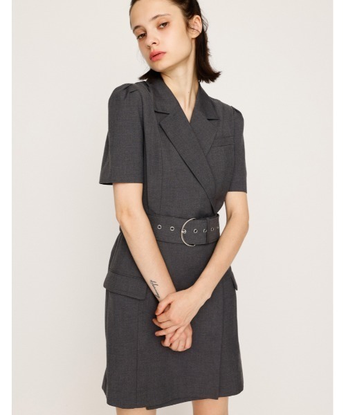 SLY（スライ）の「WAIST BELT TAILORED OP ウエストベルト テイラード ワンピース 夏服 半袖（ワンピース）」 - WEAR