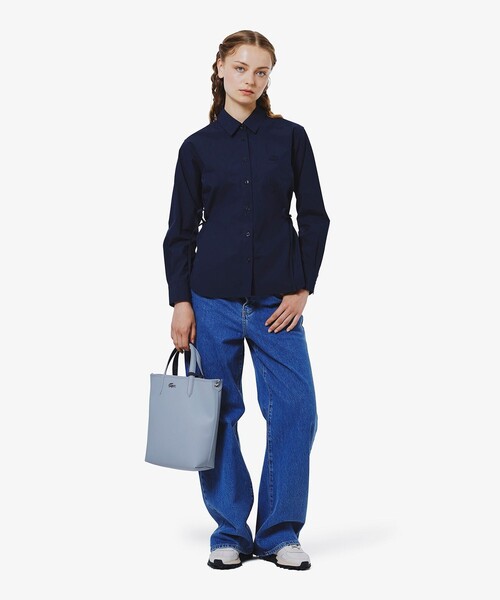 セール】リボンディテール ストレッチロングスリーブシャツ（シャツ