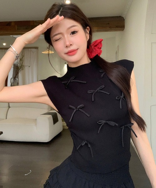 【セール】リボン付き サイドシャーリング トップス（Tシャツ/カットソー）｜shopnikoniko（ショップニコニコ）のファッション通販 - ZOZOTOWN