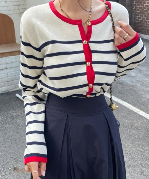 大人カジュアルクルーネックシングルブレストボーダーカーディガン（カーディガン/ボレロ）｜FAVORITO（ファヴォリート）のファッション通販 ...