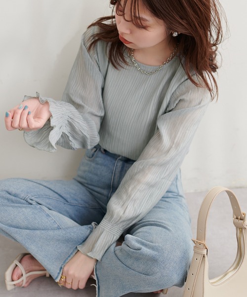 natural couture（ナチュラルクチュール）の「新色追加 / キャンディスリーブプリーツブラウス（シャツ/ブラウス）」 - WEAR