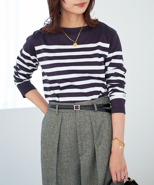 IENA（イエナ）の「SUVIN COTTON ボーダーコンパクトプルオーバー（Tシャツ/カットソー）」 - WEAR