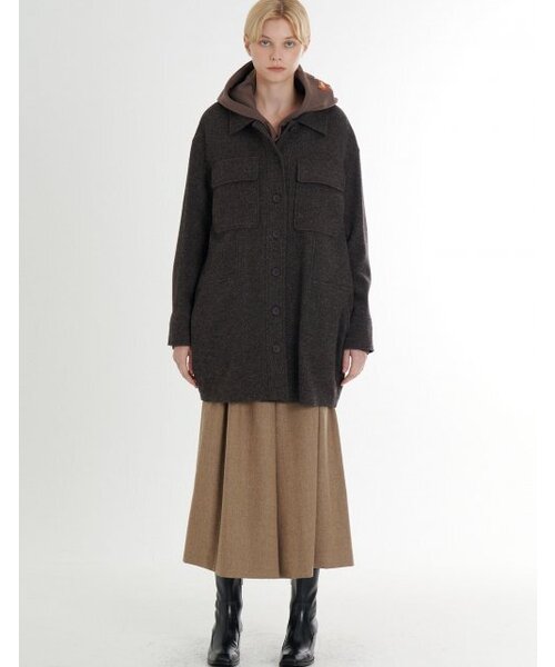 Wool Tweed Long Shirt Structured Jacket_Black Coffee Twill（チェスターコート ...