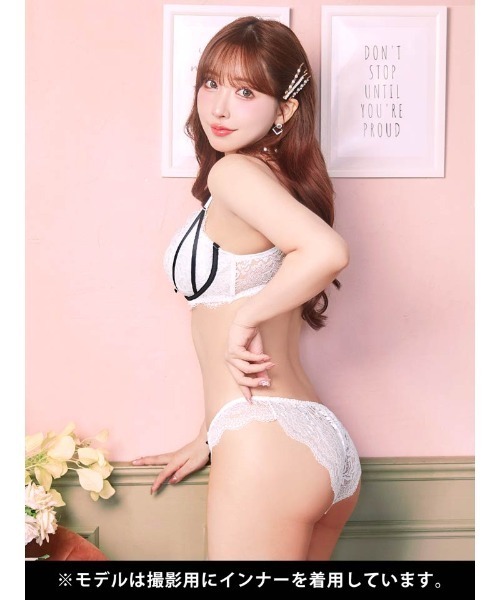 DRW（ドロー）の「[DRW]ブラジャー ショーツ セット 補正下着 ガーリー ローズレーシィ リボンライン育乳 脇高 ブラジャー & フルバック ショーツ セット（ブラ&ショーツ）」 - WEAR