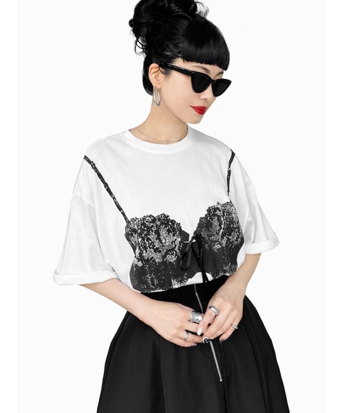 LVEU.（ラブユ.）の「【LVEU.】ランジェリープリントオーバーTシャツ(Ai select) / トップス カットソー Tシャツ 半袖 オーバー プリント プリントT カジュアル リボン ...