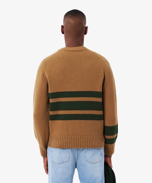 セール】アシンメトリーボーダーVネック ウールニットセーター（ニット