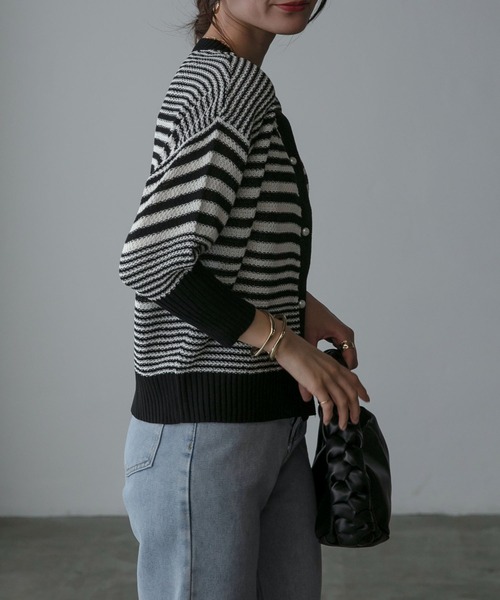 Anss.me（アンスミー）の「【Anss.me】ランダムボーダーパールボタンニットカーディガン（カーディガン/ボレロ）」 - WEAR