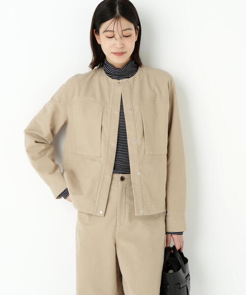 セール】◇ストレッチエアリードットコードノーカラーブルゾン