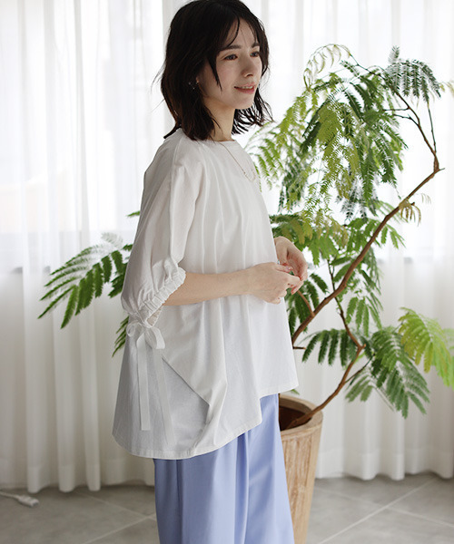 REAL CUBE（リアルキューブ）の「ギャザースリーブリボントップス（Tシャツ/カットソー）」 - WEAR