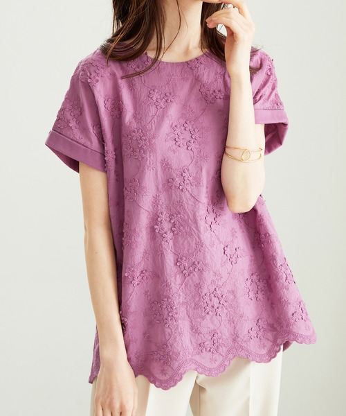 モチーフレース使いデザインプルオーバー（Tシャツ/カットソー）｜BELLUNA PLUS（ベルーナ）のファッション通販 - ZOZOTOWN