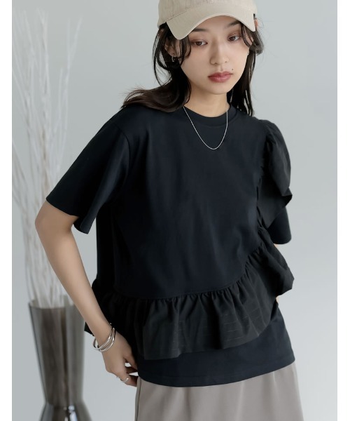 Re:EDIT（リエディ）の「[接触冷感][UVカット]異素材フリルドッキングTシャツ（Tシャツ/カットソー）」 - WEAR