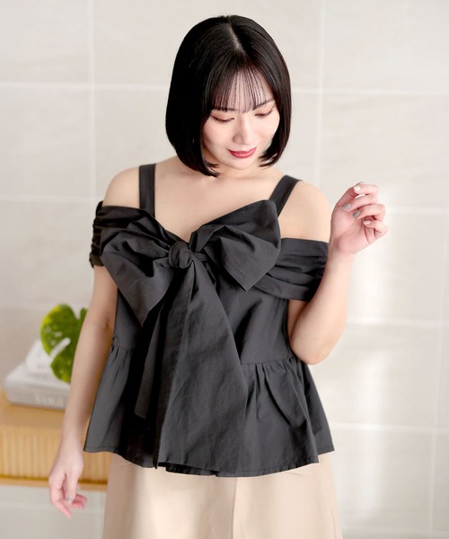 【セール】2wayフロンドリボントップス【大きいサイズ対応】（シャツ/ブラウス）｜Ruwan yu（ルワンユー）のファッション通販 - ZOZOTOWN