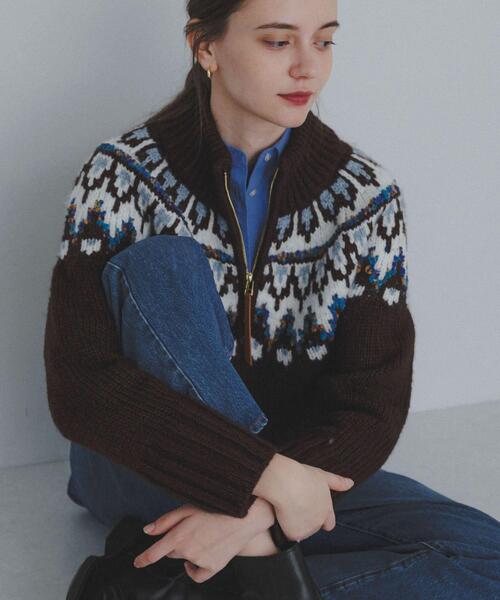 セール】ハーフZIP求心ノルディック柄ニット（ニット/セーター
