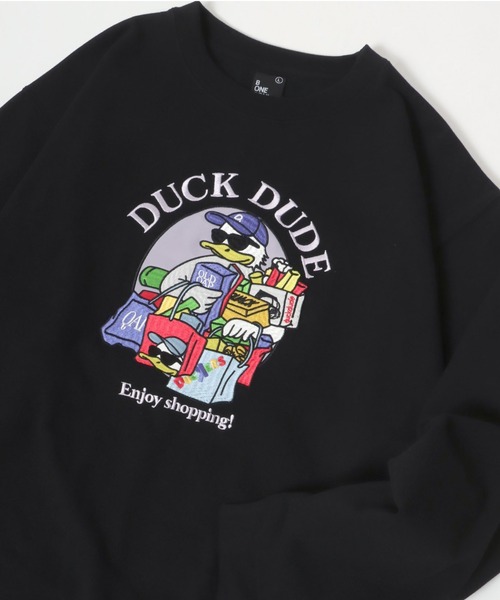 Duck Dude（ダックデュード）の「2023AW DUCK DUDE/ダックデュード ビッグシルエット サテンワッペン刺繍 裏起毛 スウェットトレーナー レディース メンズ（スウェット ...