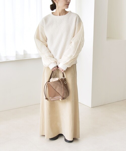 セール】quaranciel:〈洗濯機可能〉ボア × チュール コンビ クルー