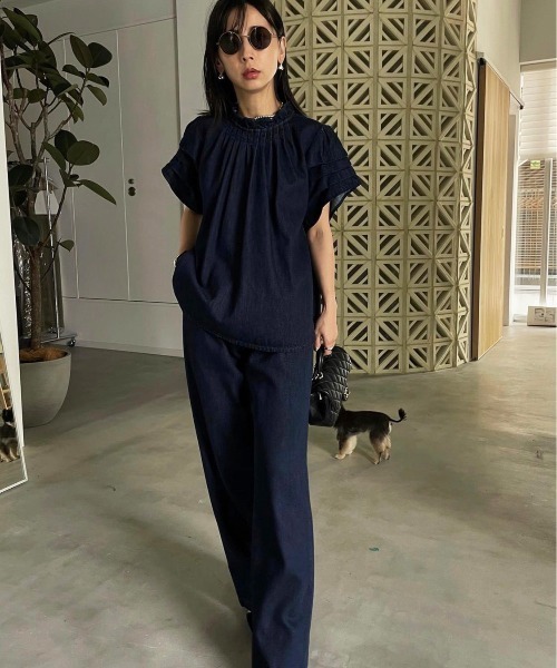 Ameri（アメリ）の「TUCK SHOULDER DENIM SET UP（つなぎ/オールインワン）」 - WEAR