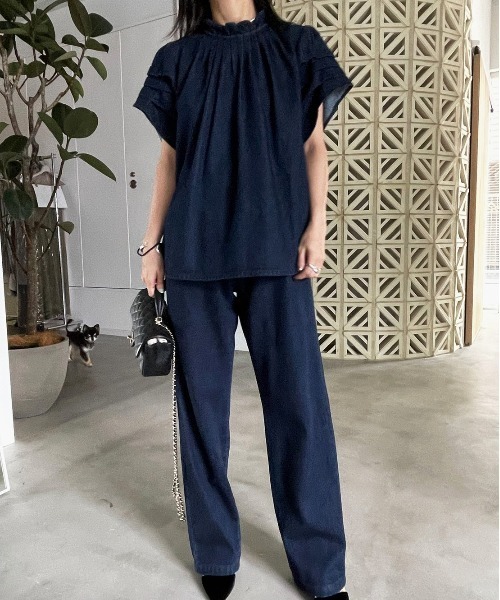 Ameri（アメリ）の「TUCK SHOULDER DENIM SET UP（つなぎ/オールインワン）」 - WEAR