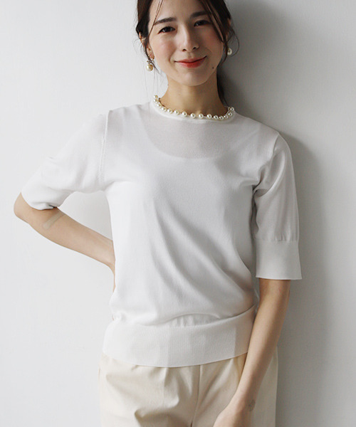 REAL CUBE（リアルキューブ）の「パールネックドライサマーニット（Tシャツ/カットソー）」 - WEAR