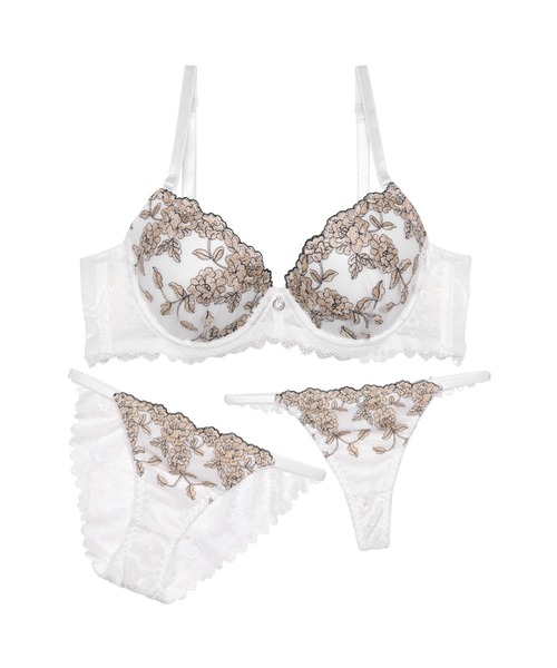 DRW（ドロー）の「新作![3点セット]メロウピオニーレーシィ育乳脇高ブラジャー&バック透けフルバック&Tバックショーツ（ブラ&ショーツ）」 - WEAR