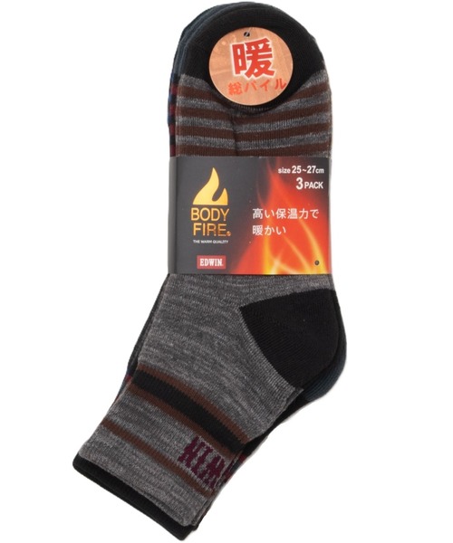 【セール】EDWIN【BODY FIRE/ 高保温、消臭機能、総パイル】 あったかライン3Pクォーター丈ソックス（ソックス/靴下）｜EDWIN（エドウィン）のファッション通販 - ZOZOTOWN