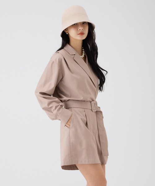 【中古】エイミーイストワール eimy istoire テーラードシャツロンパース オールインワン 長袖 38 ブラウン /HK ■OS セール】テーラードシャツロンパース（つなぎ/オールインワン）｜EIMY