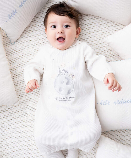 fillot de bebe reduction（フィヨデュベベルダクティオン）の「テレコフェイスアース刺しゅうアニマル2WAYオール(50~75cm)（ロンパース）」 - WEAR