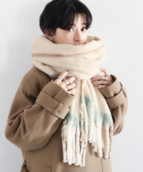 RAGEBLUE（レイジブルー）の「multi check volume fringe muffler/マルチチェック ボリュームフリンジマフラー（マフラー）」 - WEAR