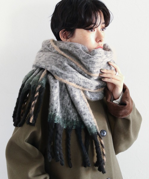 RAGEBLUE（レイジブルー）の「multi check volume fringe muffler/マルチチェック ボリュームフリンジマフラー（マフラー）」 - WEAR