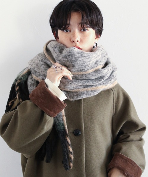 RAGEBLUE（レイジブルー）の「multi check volume fringe muffler/マルチチェック ボリュームフリンジマフラー（マフラー）」 - WEAR