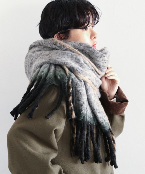RAGEBLUE（レイジブルー）の「multi check volume fringe muffler/マルチチェック ボリュームフリンジマフラー（マフラー）」 - WEAR