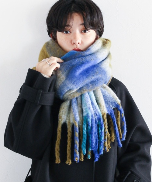 RAGEBLUE（レイジブルー）の「multi check volume fringe muffler/マルチチェック ボリュームフリンジマフラー（マフラー）」 - WEAR