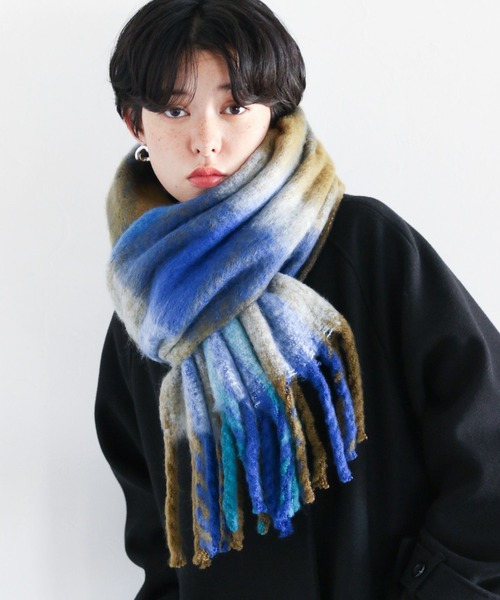 RAGEBLUE（レイジブルー）の「multi check volume fringe muffler/マルチチェック ボリュームフリンジマフラー（マフラー）」 - WEAR