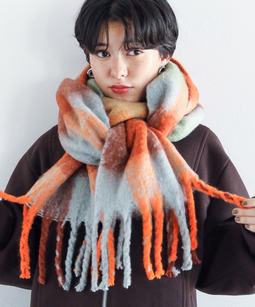 RAGEBLUE（レイジブルー）の「multi check volume fringe muffler/マルチチェック ボリュームフリンジマフラー（マフラー）」 - WEAR