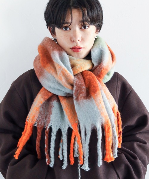 RAGEBLUE（レイジブルー）の「multi check volume fringe muffler/マルチチェック ボリュームフリンジマフラー（マフラー）」 - WEAR