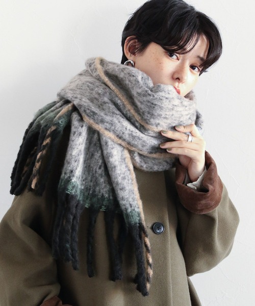 RAGEBLUE（レイジブルー）の「multi check volume fringe muffler/マルチチェック ボリュームフリンジマフラー（マフラー）」 - WEAR