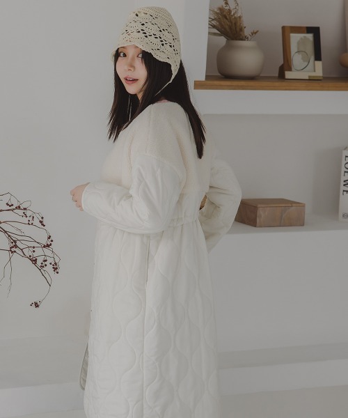 セール】小さいサイズ ボア切り替えキルティングミドルコート 低身長