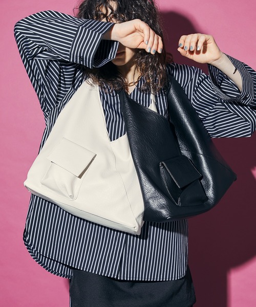 【セール】Three-dimensional Pocket Triangle Tote Bag / 立体ポケット トライアングルトートバッグ ...