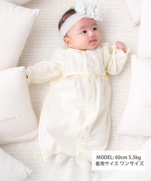 fillot de bebe reduction（フィヨデュベベルダクティオン）の「シフォン花プリントレーシーフリル2WAYオール(50~75cm)（ロンパース）」 - WEAR