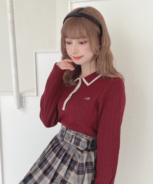 セール】エンブレム釦配色ラインニットポロ/fint フィント（ニット