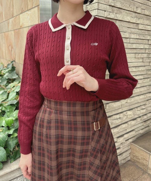 セール】エンブレム釦配色ラインニットポロ/fint フィント（ニット