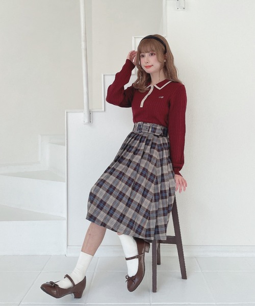 セール】エンブレム釦配色ラインニットポロ/fint フィント（ニット