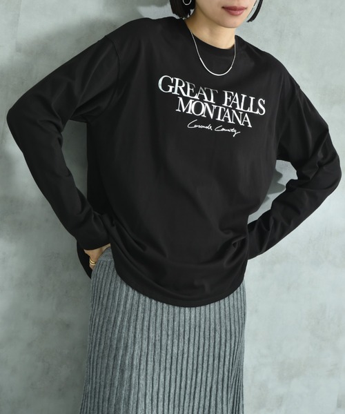 INTERPLANET（インタープラネット）の「クルーネックラウンドヘム箔プリントロゴT（Tシャツ/カットソー）」 - WEAR