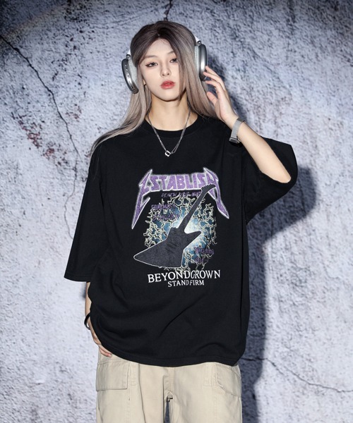 EFFECTION // vintage wash rock logo crew neck T-shirt〈ヴィンテージウォッシュ加工 ロック ...