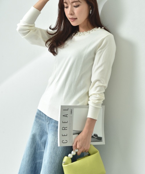 INTERPLANET（インタープラネット）の「パールビジュー付クルーニット（ニット/セーター）」 - WEAR