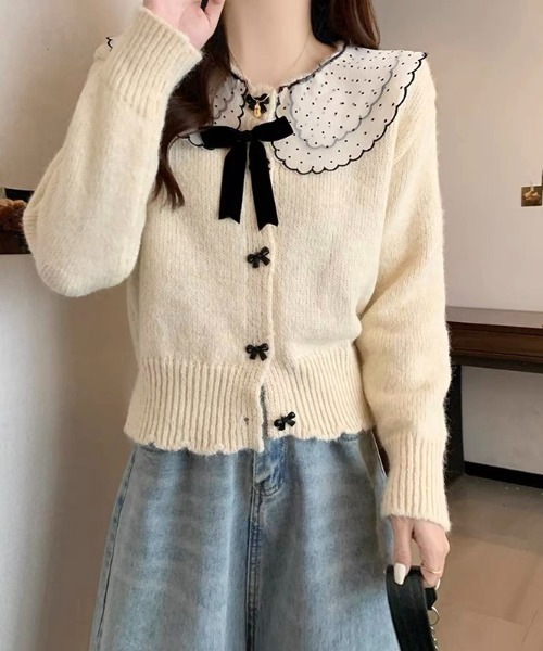 GEMEDA（ジェメダ）の「カワイイドットカラーリボンボタンカーディガン（カーディガン/ボレロ）」 - WEAR