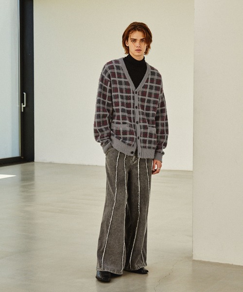 EMMA CLOTHES（エマクローズ）の「モヘヤライクシャギーフェードチェックジャガードニットカーディガン EMMA CLOTHES 2023AW（カーディガン/ボレロ）」 - WEAR