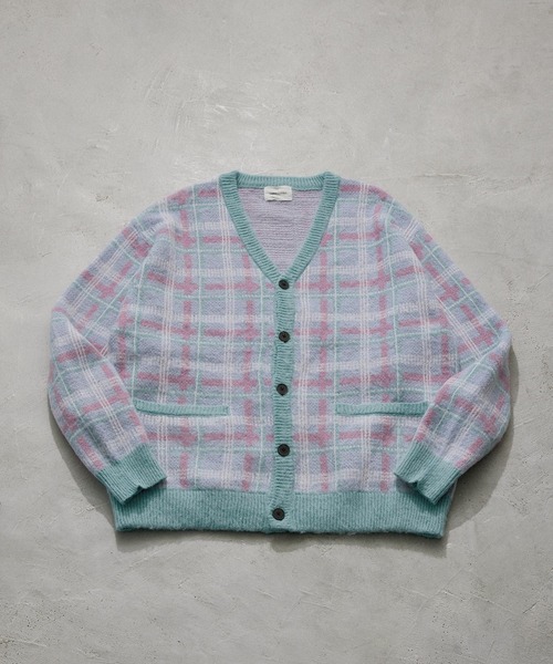 EMMA CLOTHES（エマクローズ）の「モヘヤライクシャギーフェードチェックジャガードニットカーディガン EMMA CLOTHES 2023AW（カーディガン/ボレロ）」 - WEAR